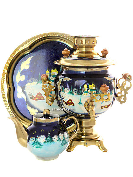 Набор самовар электрический 3 литра с художественной росписью "Летняя полянка"