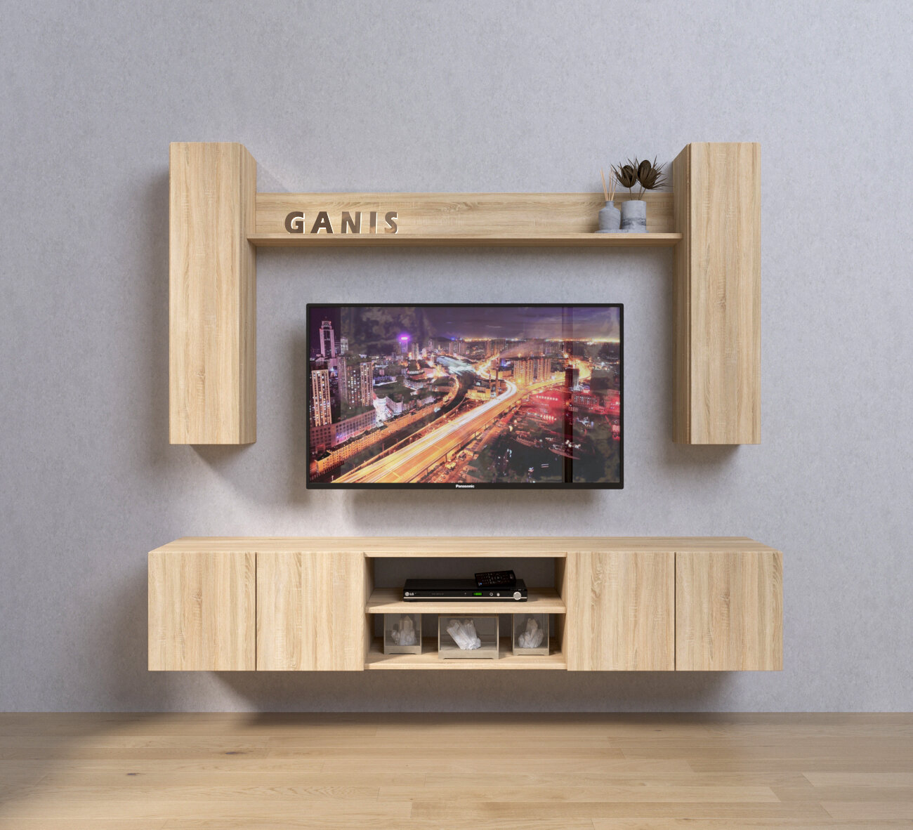 Стенка в стиле лофт модель Чарли цвет дуб сонома (ШхВхГ) 175х155х40см