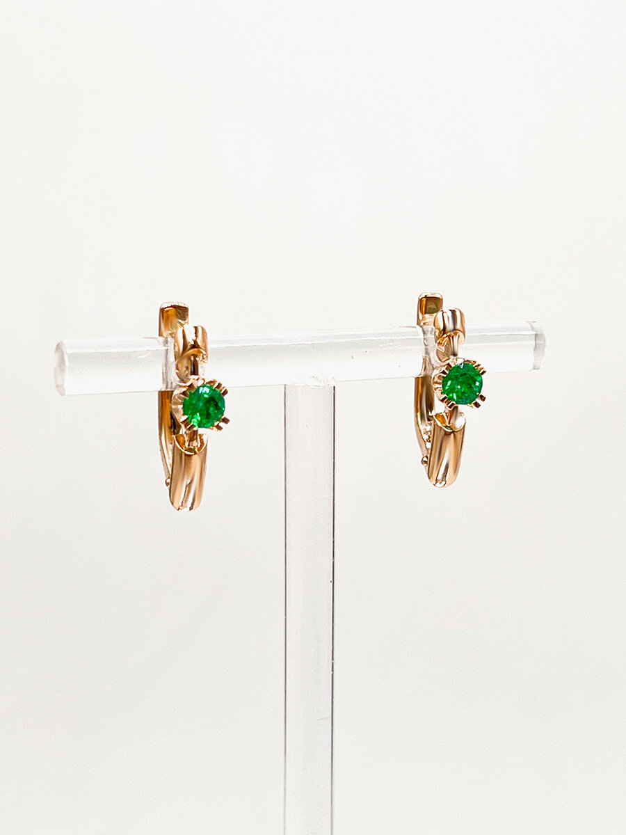 Серьги, красное золото, 585 проба, изумруд
