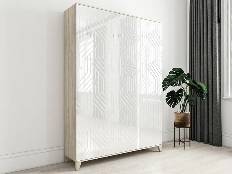 Шкаф распашной для одежды с выдвижным кронштейном "Сканди 11" 150х210х40, дуб сонома / белый глянец