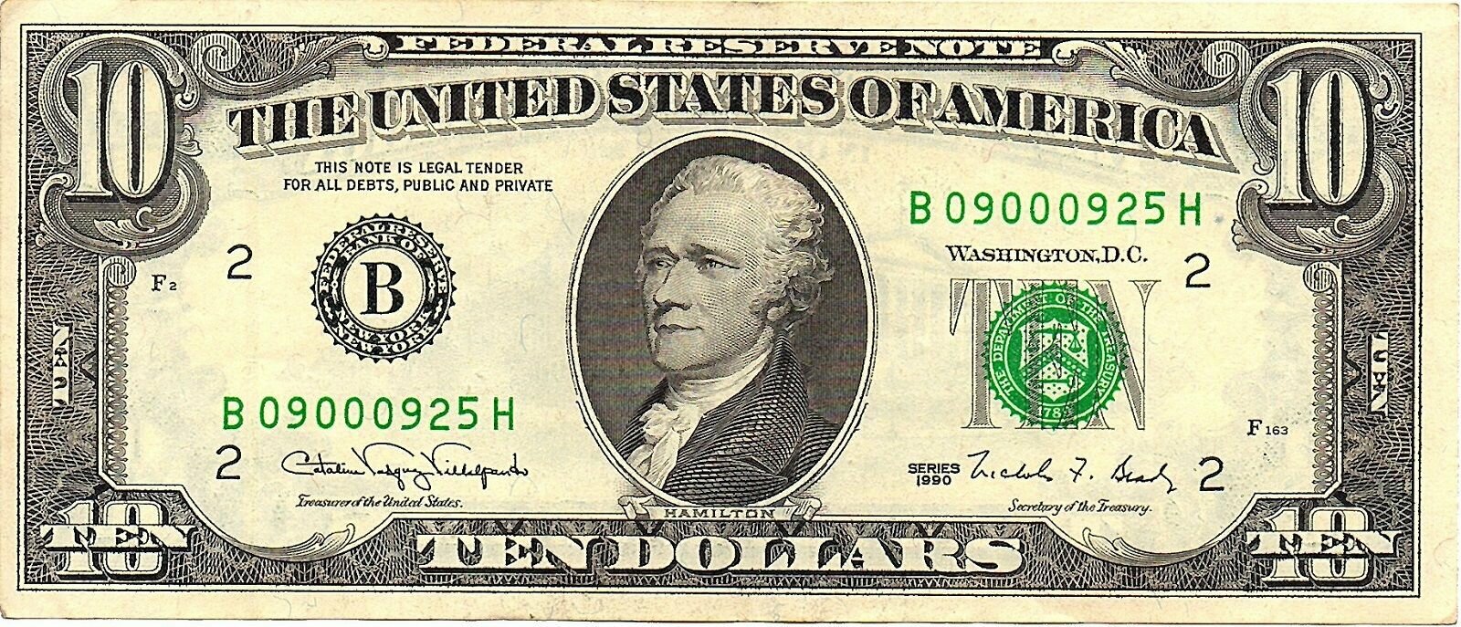 10 долларов 1990 год США 09000