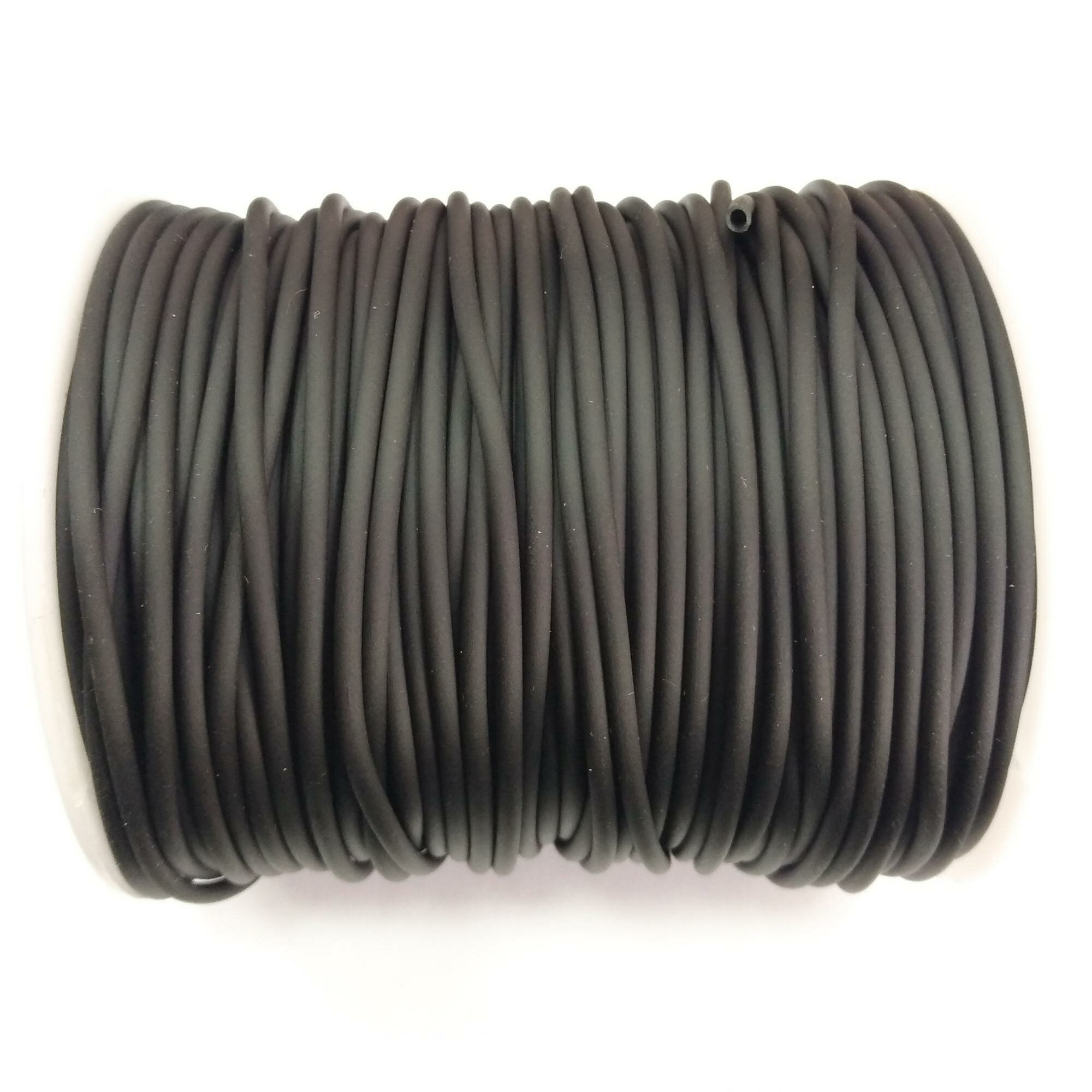 Шнур резиновый полый, около 2мм, черный, матовый, 10 метров