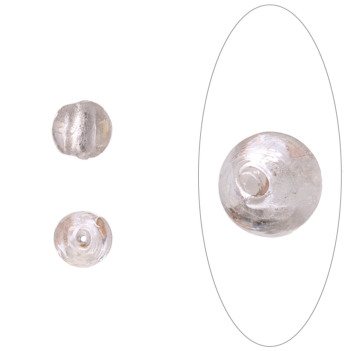 Бусина лэмпворк, 10мм, с серебряной фольгой, кристально-прозрачная, 10 шт.