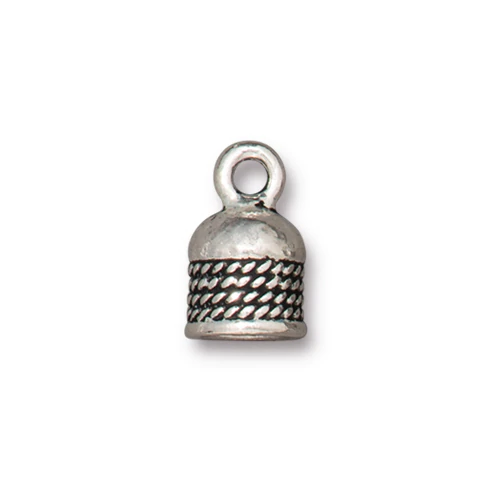 Концевики 12.5х8мм (внутренний размер 4.5мм), TierraCast, с косичками, малые, клеевые / для шнура, базовый материал - оловянный сплав, посеребренные с чернением, пара