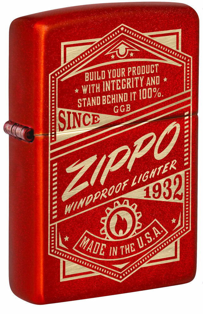 Оригинальная бензиновая зажигалка ZIPPO Classic с покрытием Metallic Red, латунь/сталь, красная, 38x13x57 мм