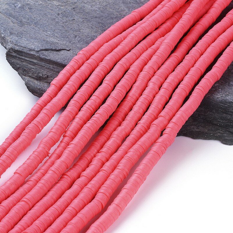 Бусины из гибкой полимерной глины, 6х1мм, диски (чипсы), лососево-розового цвета, 350-400 шт, низка