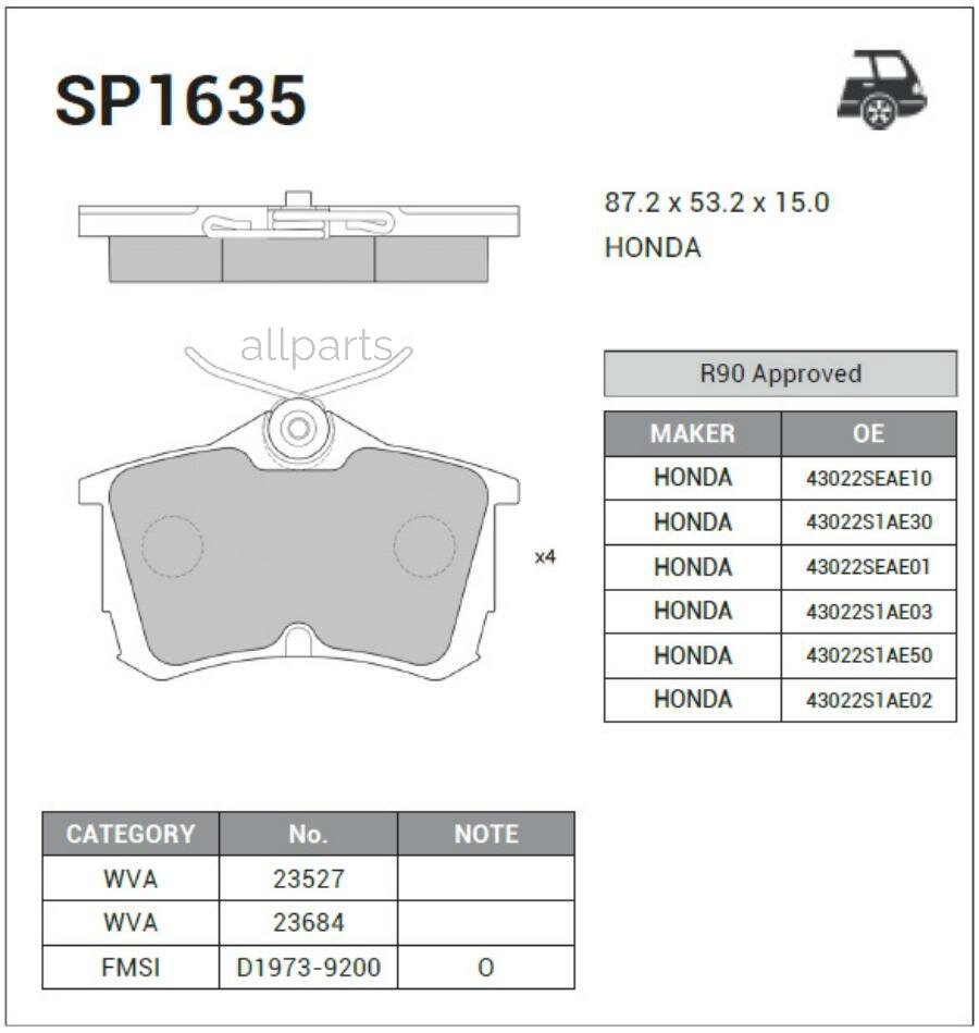 SANGSIN BRAKE SP1635 колодки тормозные задние SP1635