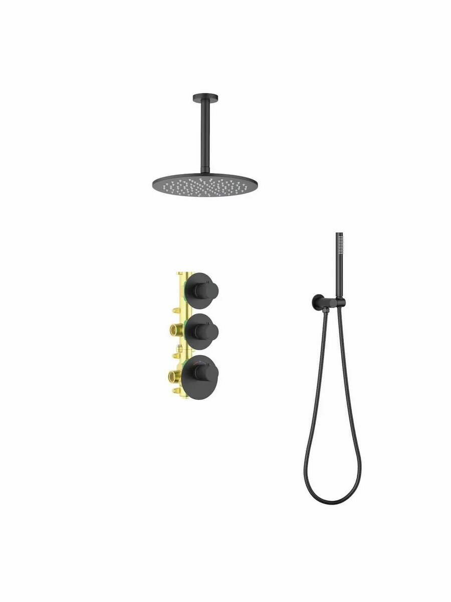 Душевая система Timo Saona 2399, с термостатом, верхний тропический душ, черный