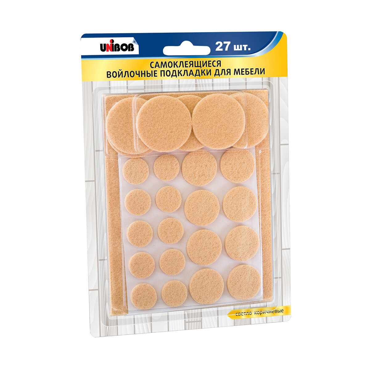 Протекторы для мебели UNIBOB самоклеящиеся, набор 27 шт, войлок, светло-коричневые