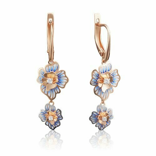 Серьги, красное золото, 585 проба, эмаль, фианит