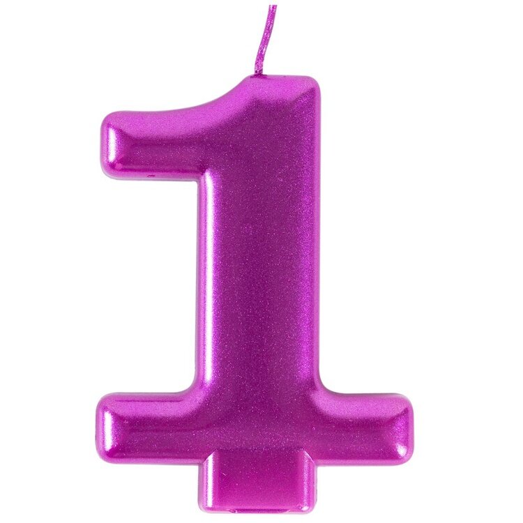 Свеча -цифра "1" Ярко-розовая, 8 см