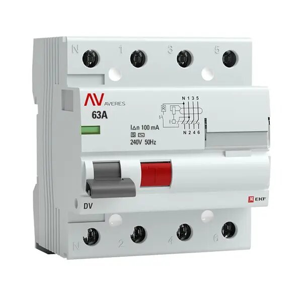 УЗО EKF Averes 4P 63 А 100 мА 10 кА