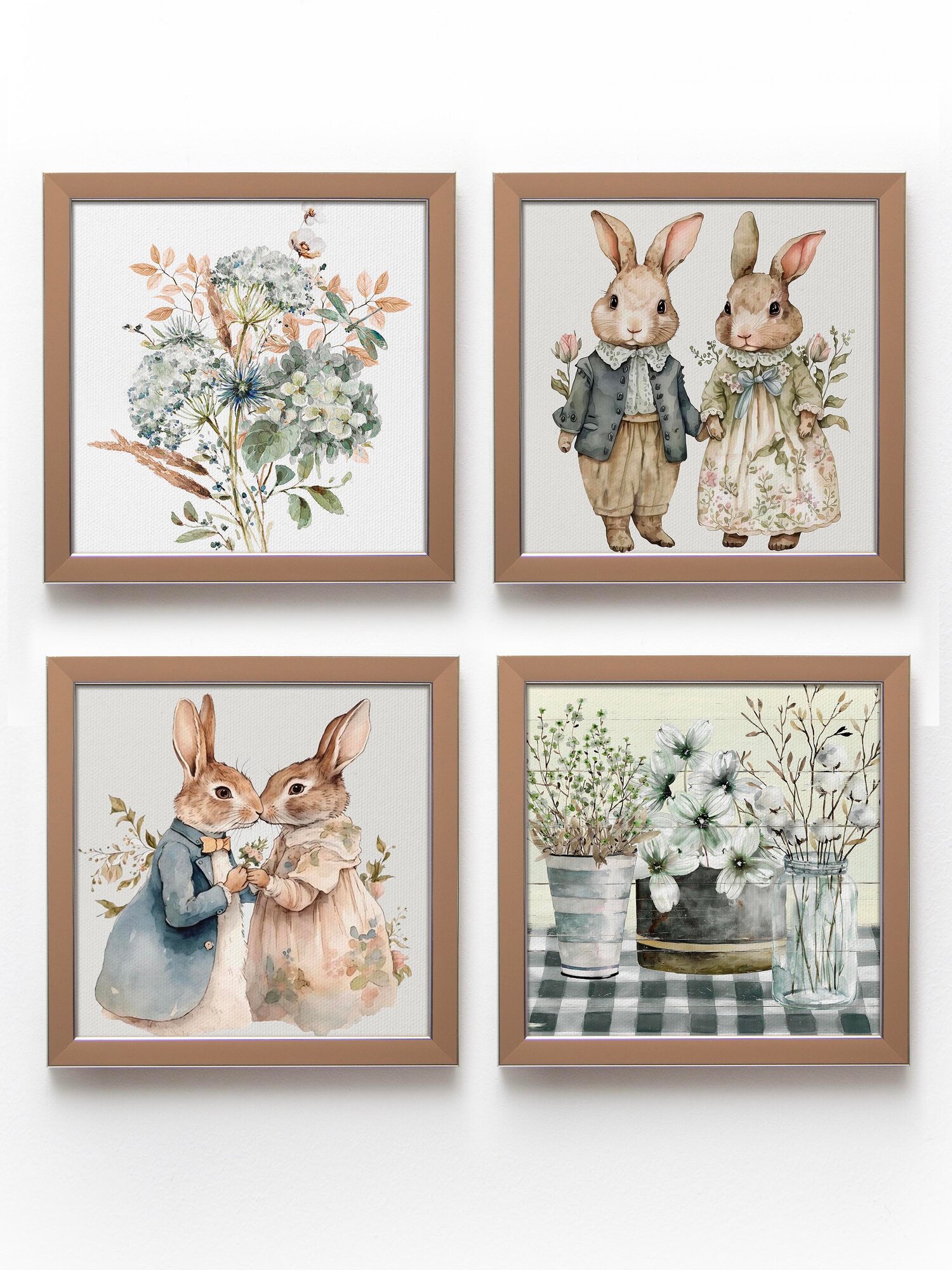 Комплект из 4х картин в раме "Милые зайки" 23*23 см