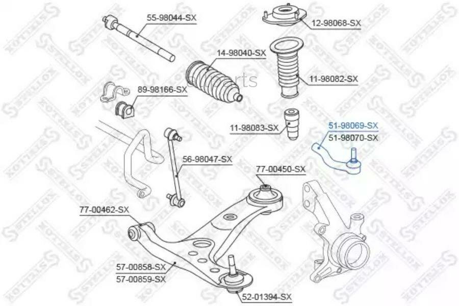 STELLOX 5198069SX наконечник рулевой правый!\ Toyota Picnic/Avensis Verso ACM20/CLM20 01>