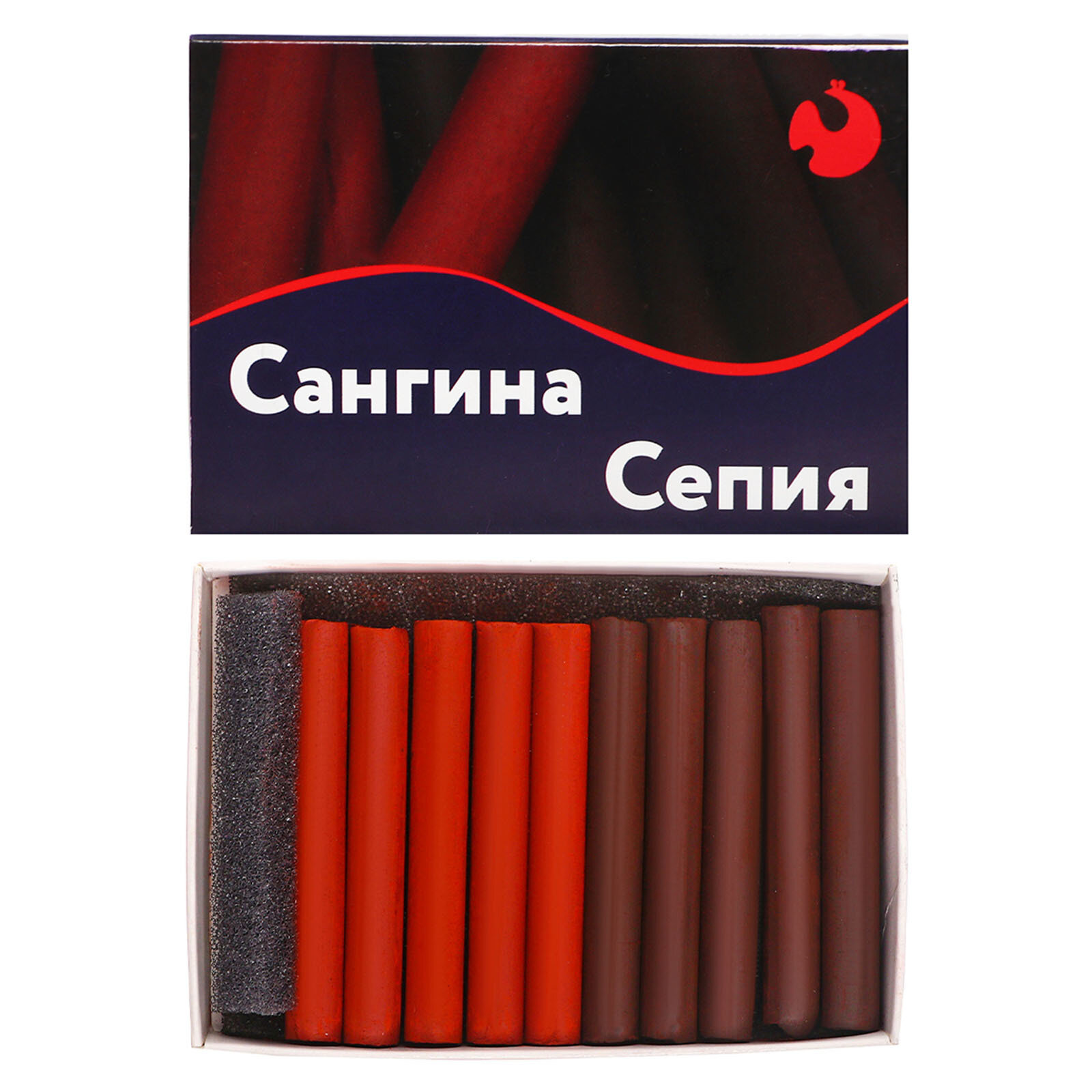 Набор сангина и сепия, 10 шт, (длина 55±1 мм; диаметр 8 мм± 1 мм), в картонной коробке