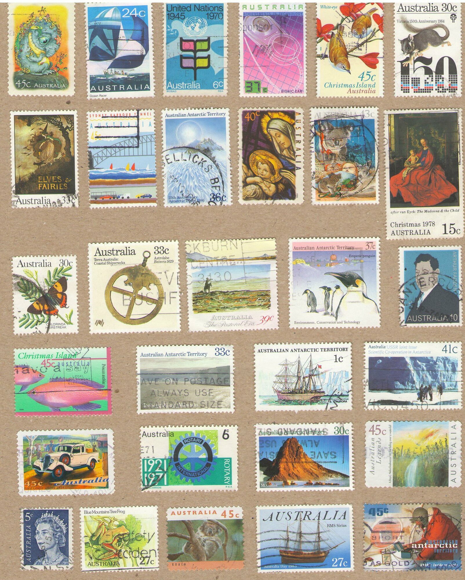 Набор почтовых марок Австралии №3, 30 шт, гашёные, в хорошем состоянии
