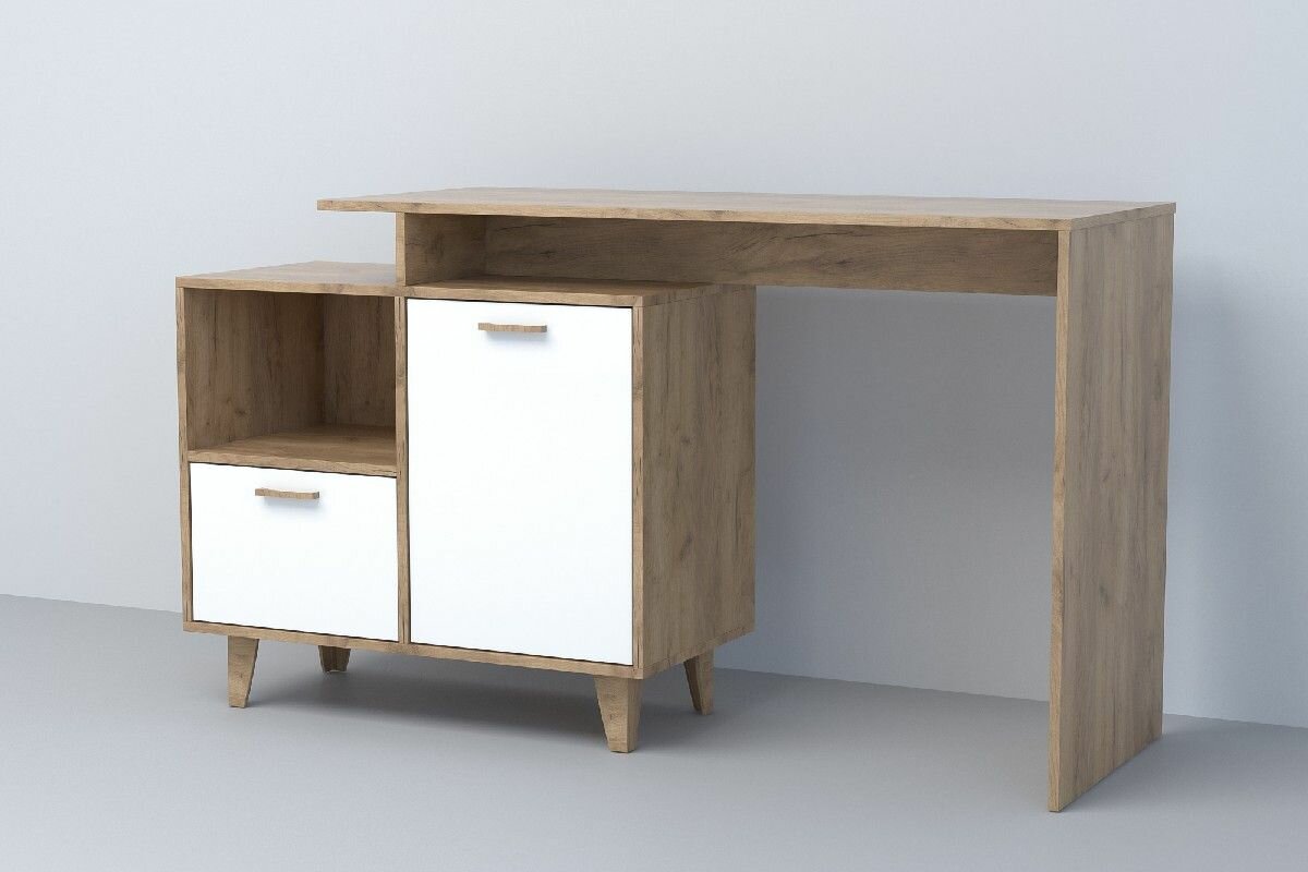 Стол письменный Эго СТ-2 (НГ) Дуб Крафт Золотой/Белый Глянец