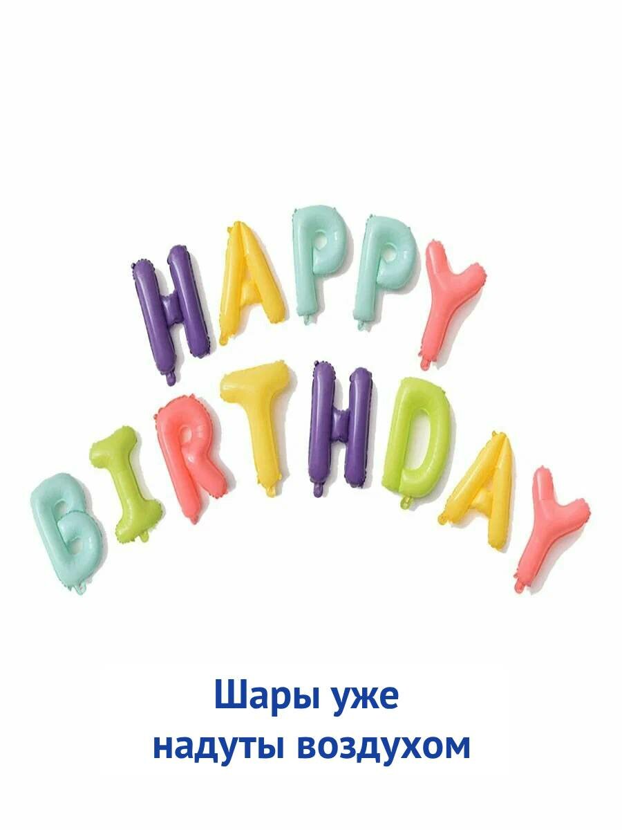 Надпись-гирлянда из воздушных шаров HAPPY BIRTHDAY в надутом виде для фотозоны - разноцветная 1шт