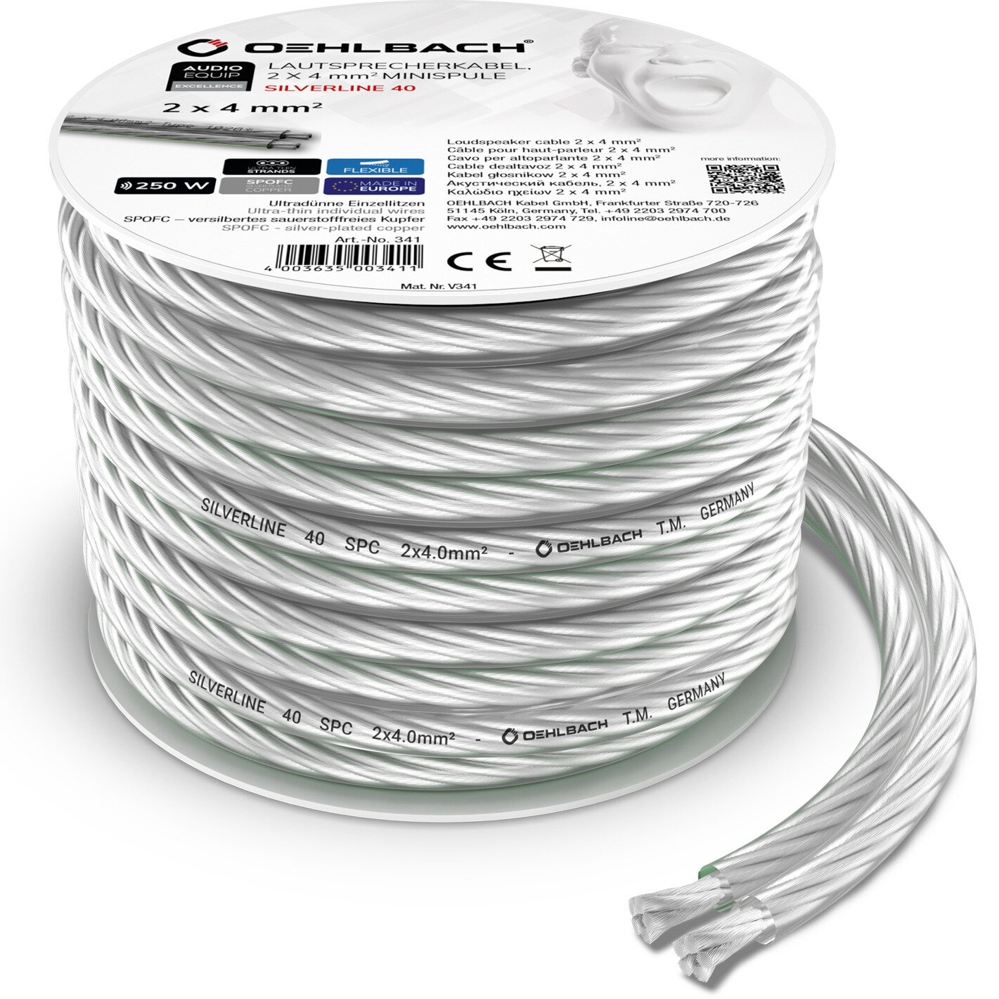 Кабель акустический на катушке Oehlbach 188 Excellence Silverline SP-40 10.0m, катушка