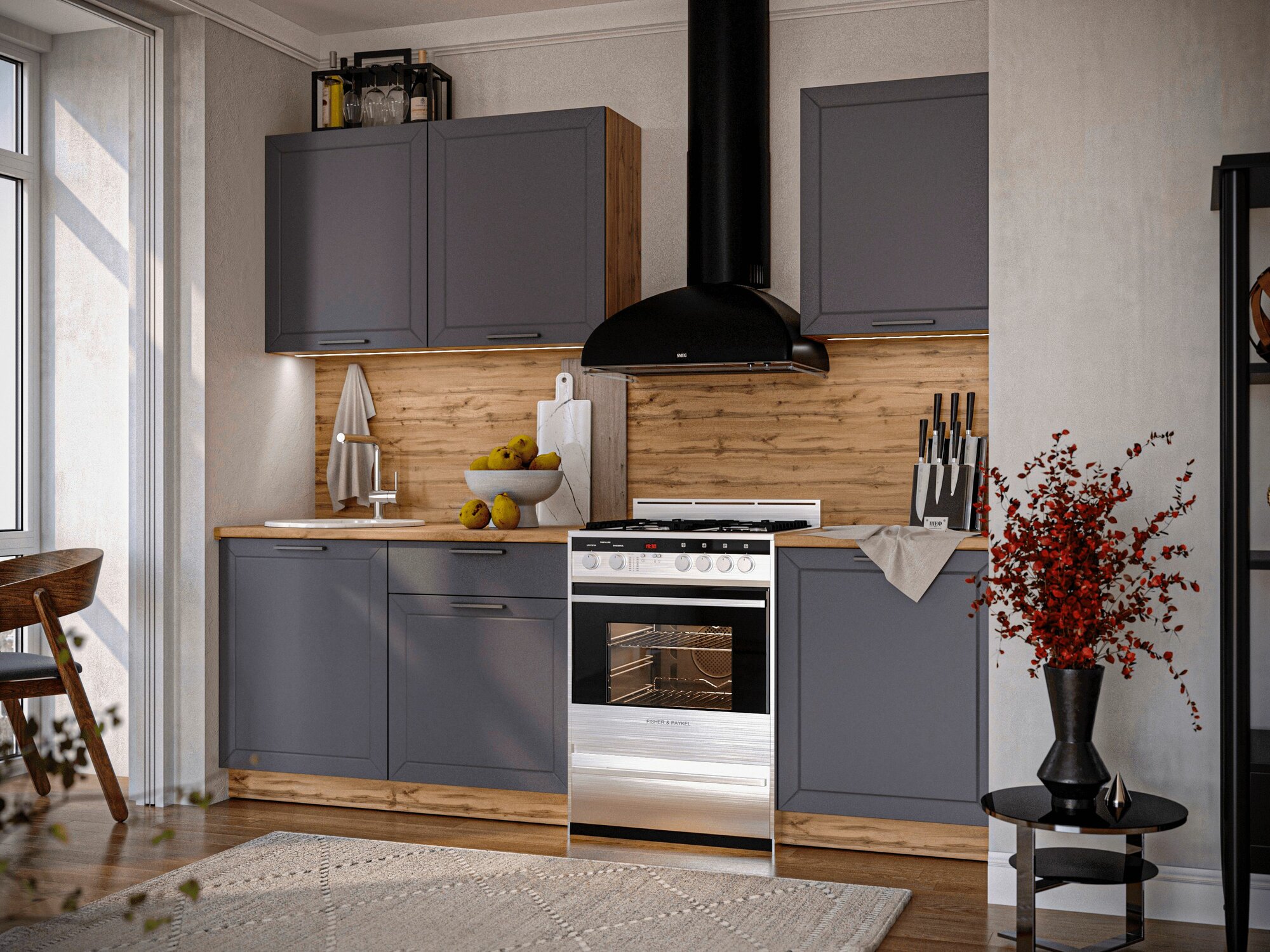 Кухонный гарнитур Глетчер, Маренго Силк, 1800 мм