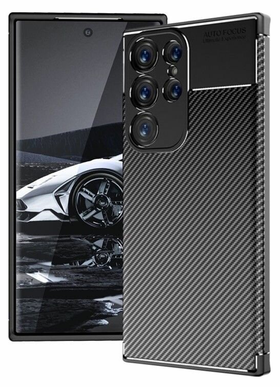 Чехол на Samsung Galaxy S23 Ultra силиконовый под карбон чёрный