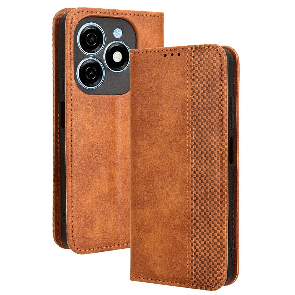 Чехол книжка для Tecno Spark 20 с магнитом и отделением под карты / Техно Спарк 20 (коричневая)