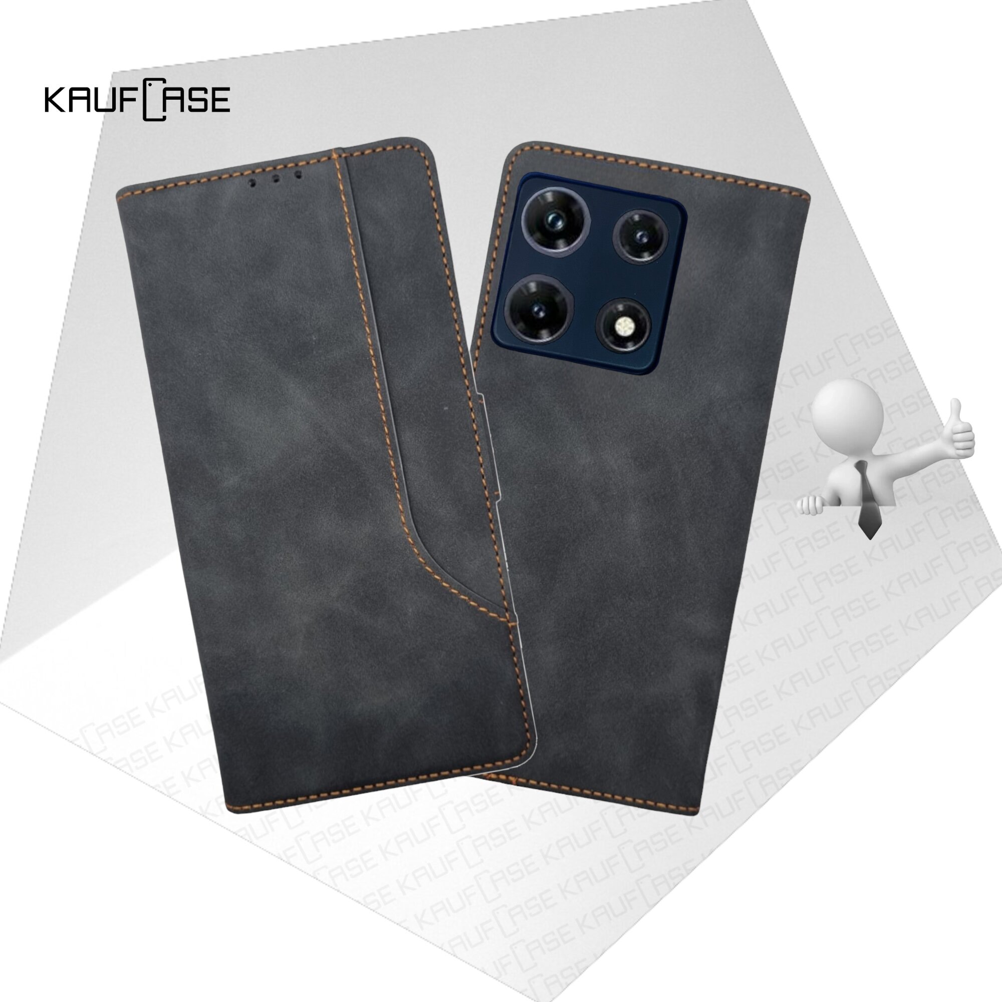 Чехол книжка с карманом кошельком для вашего смартфона Infinix Note 30 Pro (X678B) (6.67"), черный. Матовая текстура под кожу, дополнительный карман на крышке чехла, отделения для карт и купюр