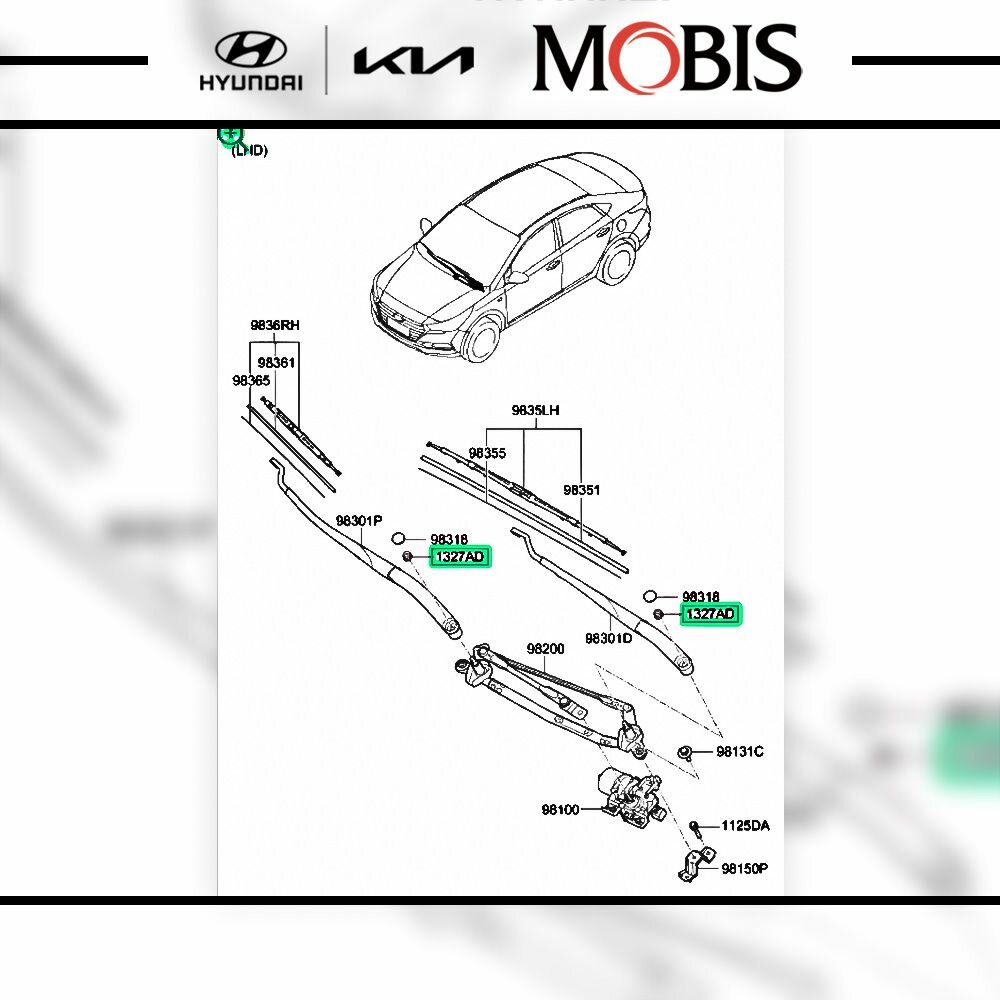 Гайка 2шт. Elantra, Creta, H-1 Grand Starex, I20, Santa Fe, Tucson Veloster / арт. 981362B000 / бренд MOBIS