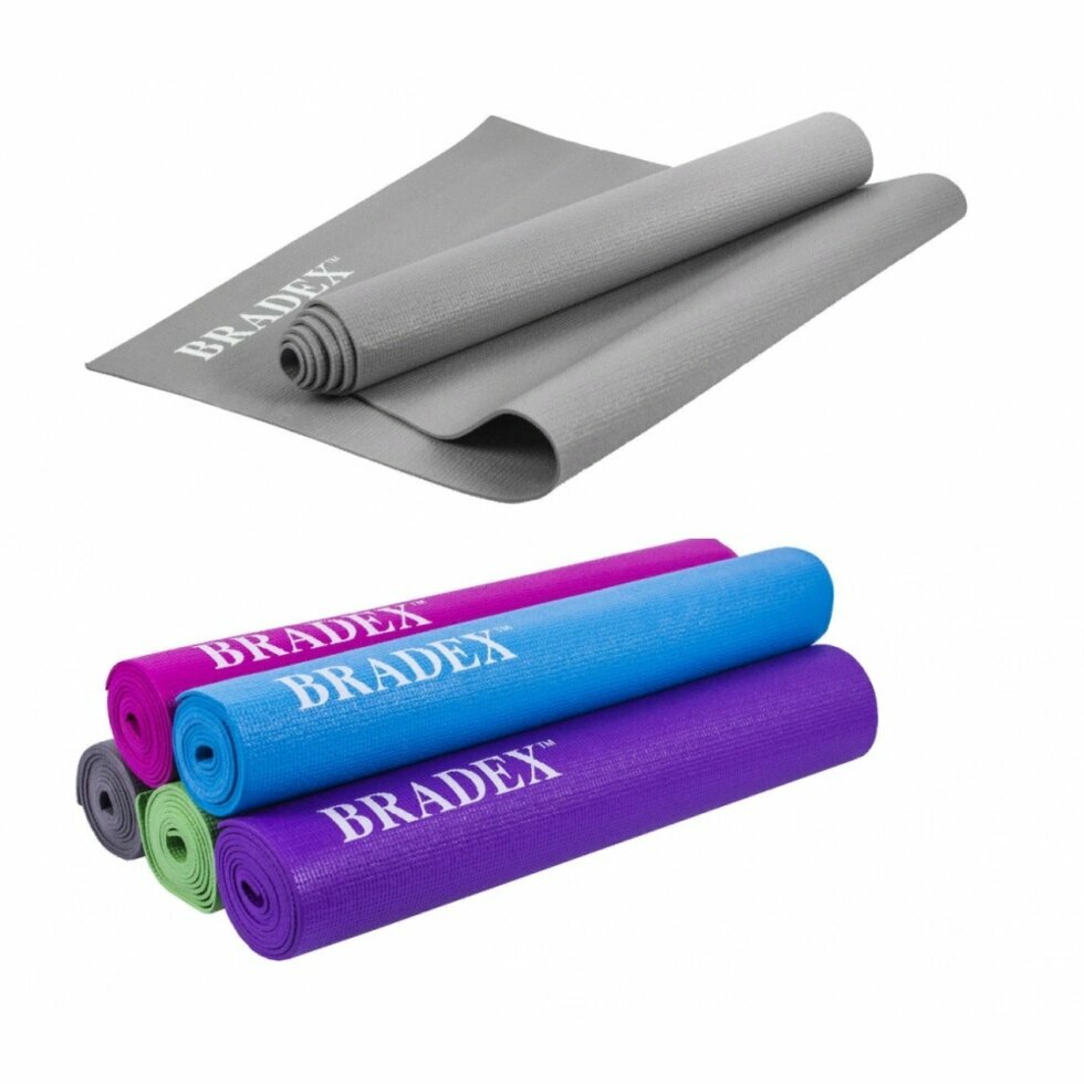 Коврик для йоги 173*61*0,3 однотонный серый SF0398