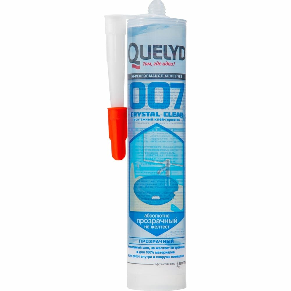 Клей-герметик Quelyd Crystal Clear 007 300 г прозрачный, Клей-герметик crystal clear quelyd 007 300г