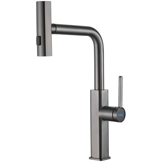 Смеситель для кухни Haiba HB73824-3, выдвижной излив, нержавеющая сталь, оружейная сталь