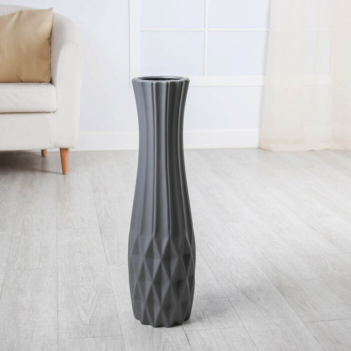 Ваза керамика напольная "Дея" 13,5х60 см, серый 7057438