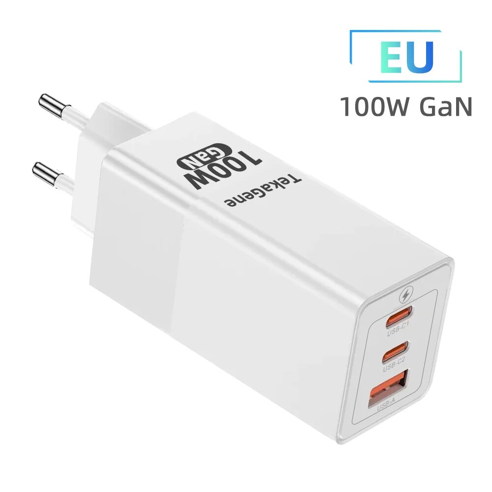 Зарядное устройство GaN 100 Вт, 3 порта USB A Type C, адаптер питания для быстрой зарядки, вилка для iPhone 17 16 15 Pro Max Samsung Huawei iPad Macbook EU White