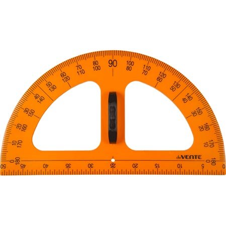 Транспортир DeVENTE 180°, пластик, оранжевый, с линейкой, прочный