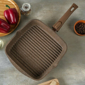 Сковорода-гриль Мечта Гранит Brown 26x26 см съемная ручка квадратная