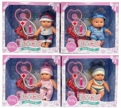 Набор "Доктор"(6 предметов) с пупсом(17см),4 вида в коробке