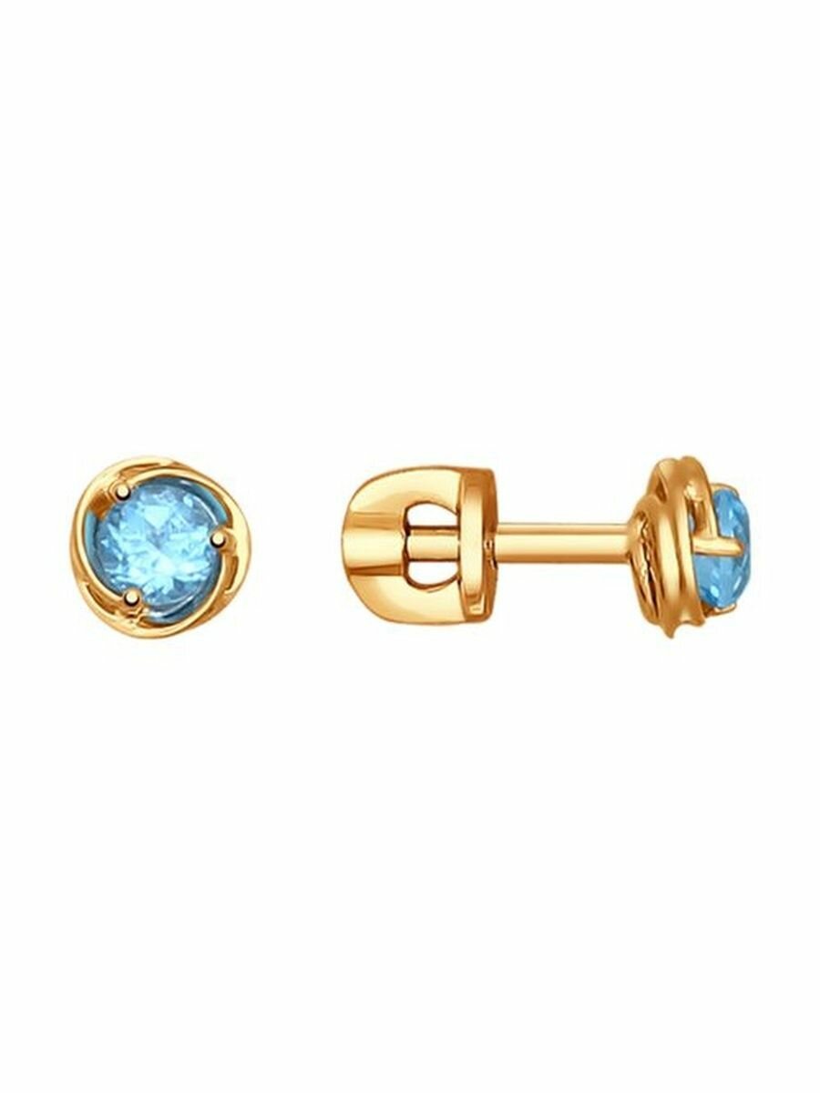 Серьги пусеты, красное золото, 375 проба, топаз