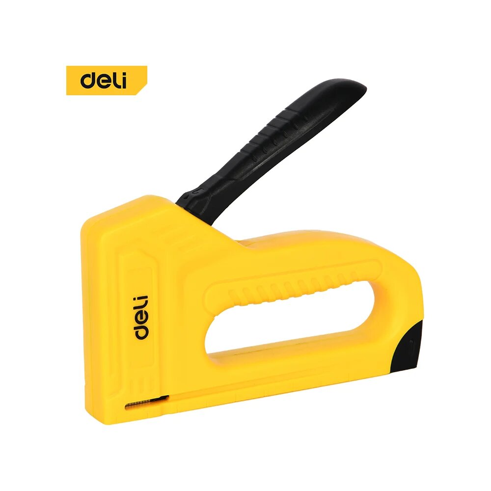 Мебельный строительный пластиковый степлер Deli DL238002 + 400 скоб (D-скобы тип 53/53А, размер 4-10) 147064, деревянная