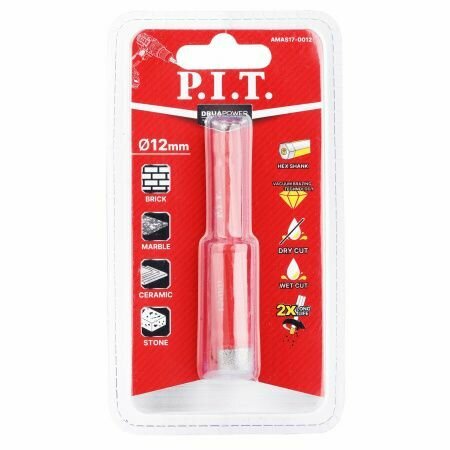 Коронка алмазная по керамограниту P.I.T. AMAS17-0012 (12 мм, HEX, сухое сверление, вакуумная пайка)