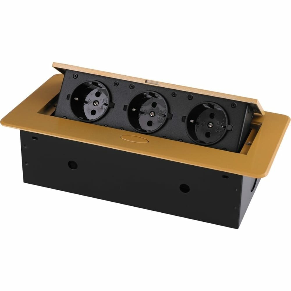 Горизонтальная выдвижная розетка ROCKETSOCKET 3 euro 16a, проводка, цвет золотой