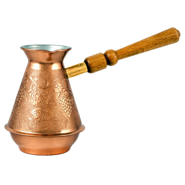 Турка TIMA Лоза 500мл медная с деревянной съемной ручкой для заваривания кофе