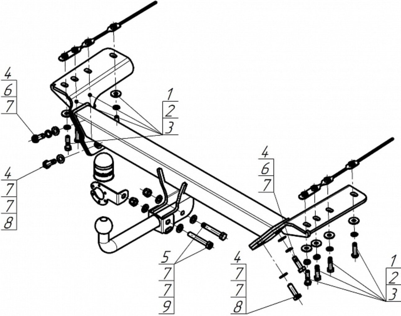 Фаркоп Motodor для Exeed RX с 2023 г. (оцинк. Шар) (паспорт и сертификат в комплекте)(без электрики) 99015-A