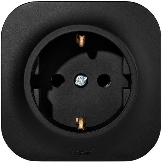 Розетка электрическая с заземлением Legrand Quteo (черный матовый), 782472