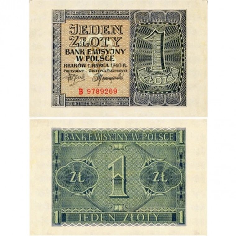 1 злотый 1940 Польша Краков, сувенирная копия, банкноты и купюры редкие коллекционные