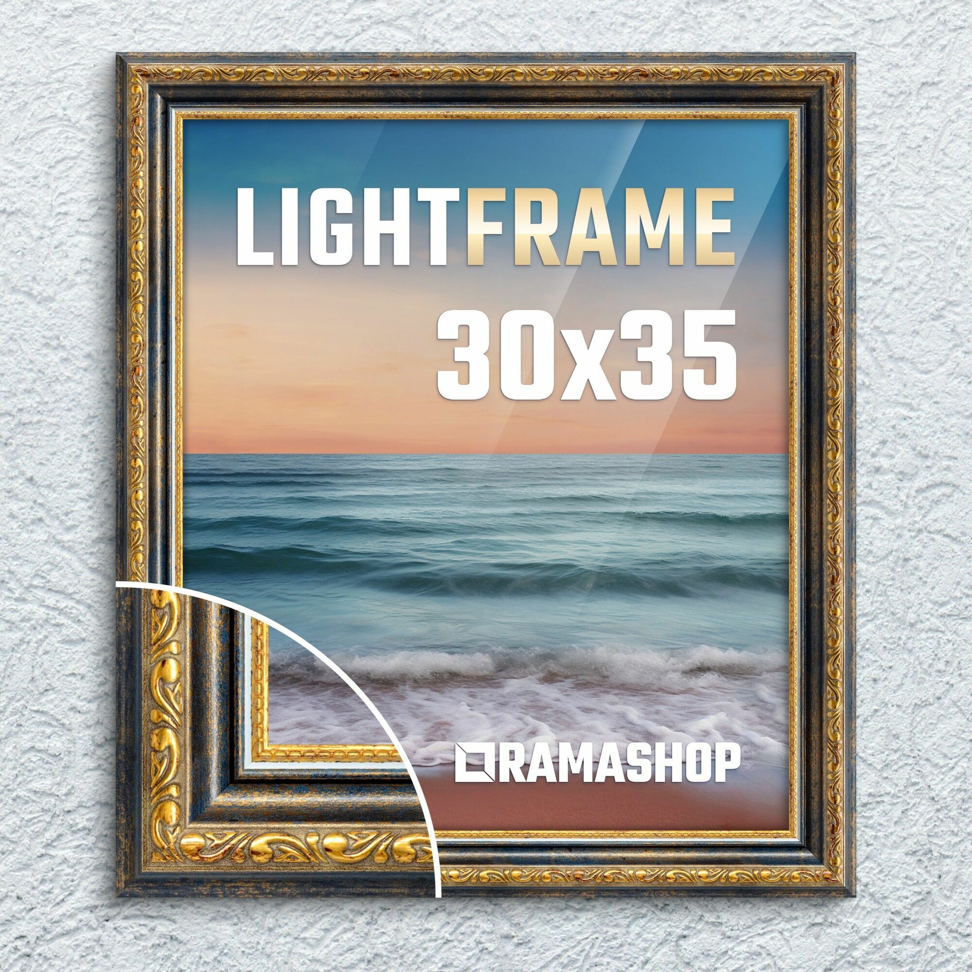 Рамка для фото 30х35 см, серия "Light Frame", фоторамка багетная. Синий, классический профиль 32х24 мм. Пластик