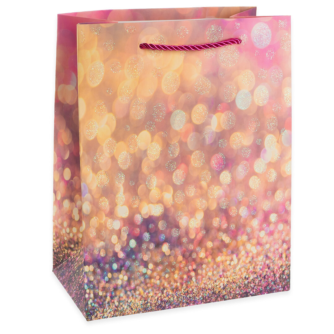 Пакет подарочный, Гламур, Дизайн №1, Розовый, с блестками, 41*31*12 см, 1 шт.