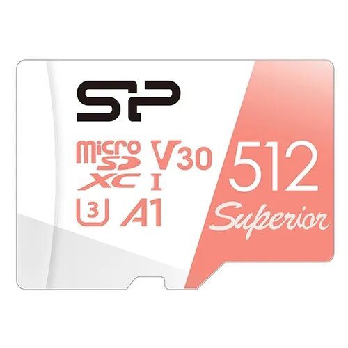 Карта памяти microSDXC UHS-I U3 Silicon Power Superior 512 ГБ, 100 МБ/с, Class 10, SP512GBSTXDV3V20SP, 1 шт, переходник SD