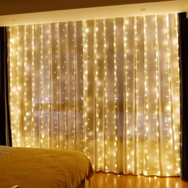 Гирлянда штора Warm White 3M x 3M, 8 режимов