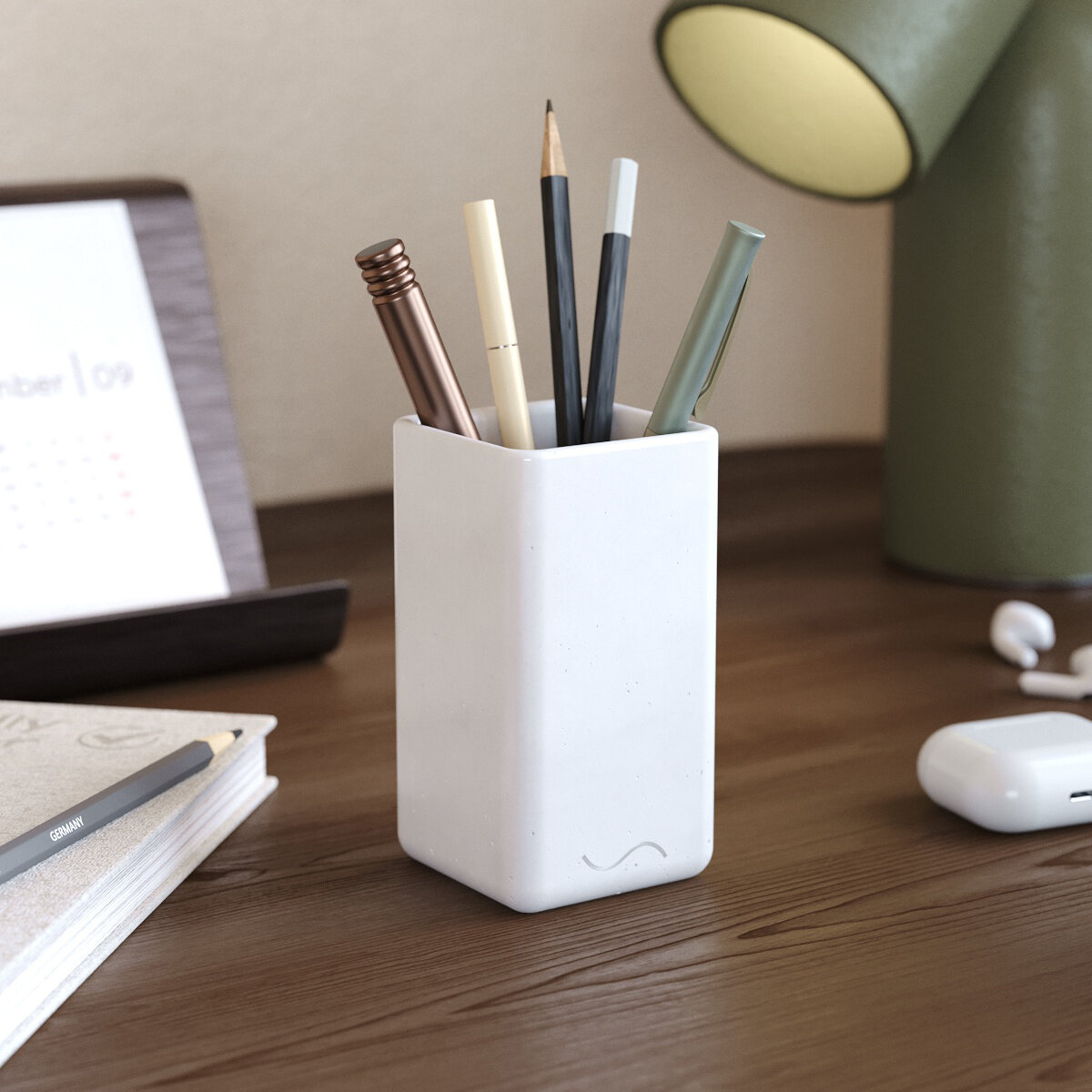 Стакан канцелярский, органайзер для ручек и карандашей Emily Slim, 6x6x11 см, белый глянцевый