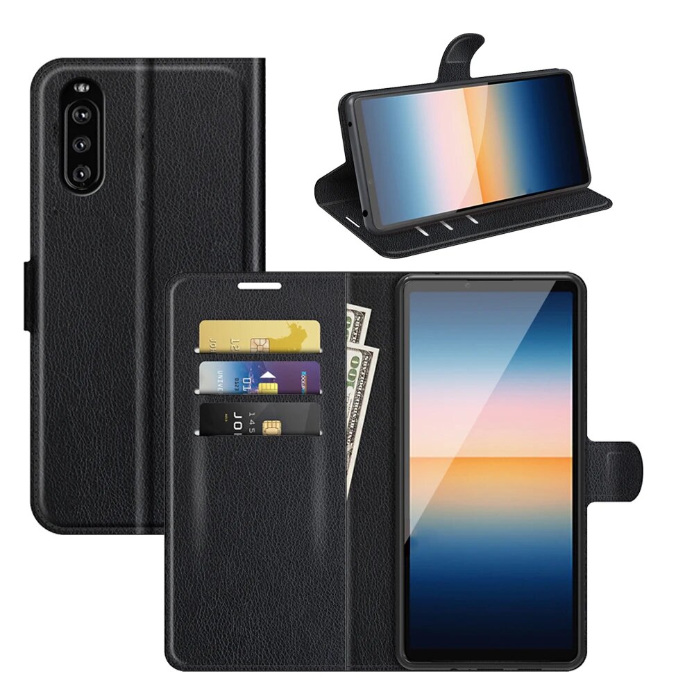 Чехол для Sony Xperia 10 III (6. In) SO-52B сог04 XQ-BT52 A102SO, чехол-кошелек с Черный, черный